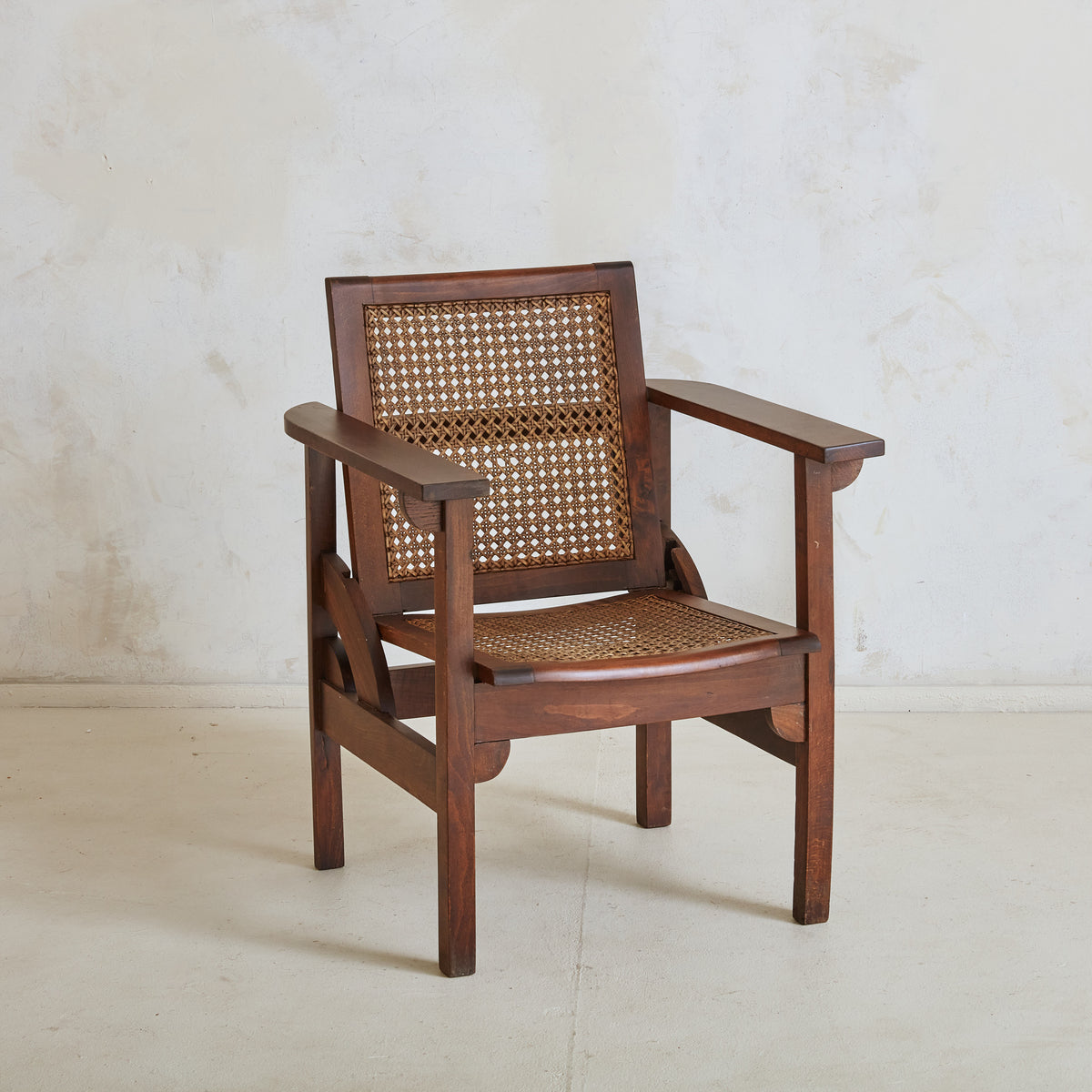 Hendaye' Walnut + Cane Armchair by Pierre Dariel, France 1930s