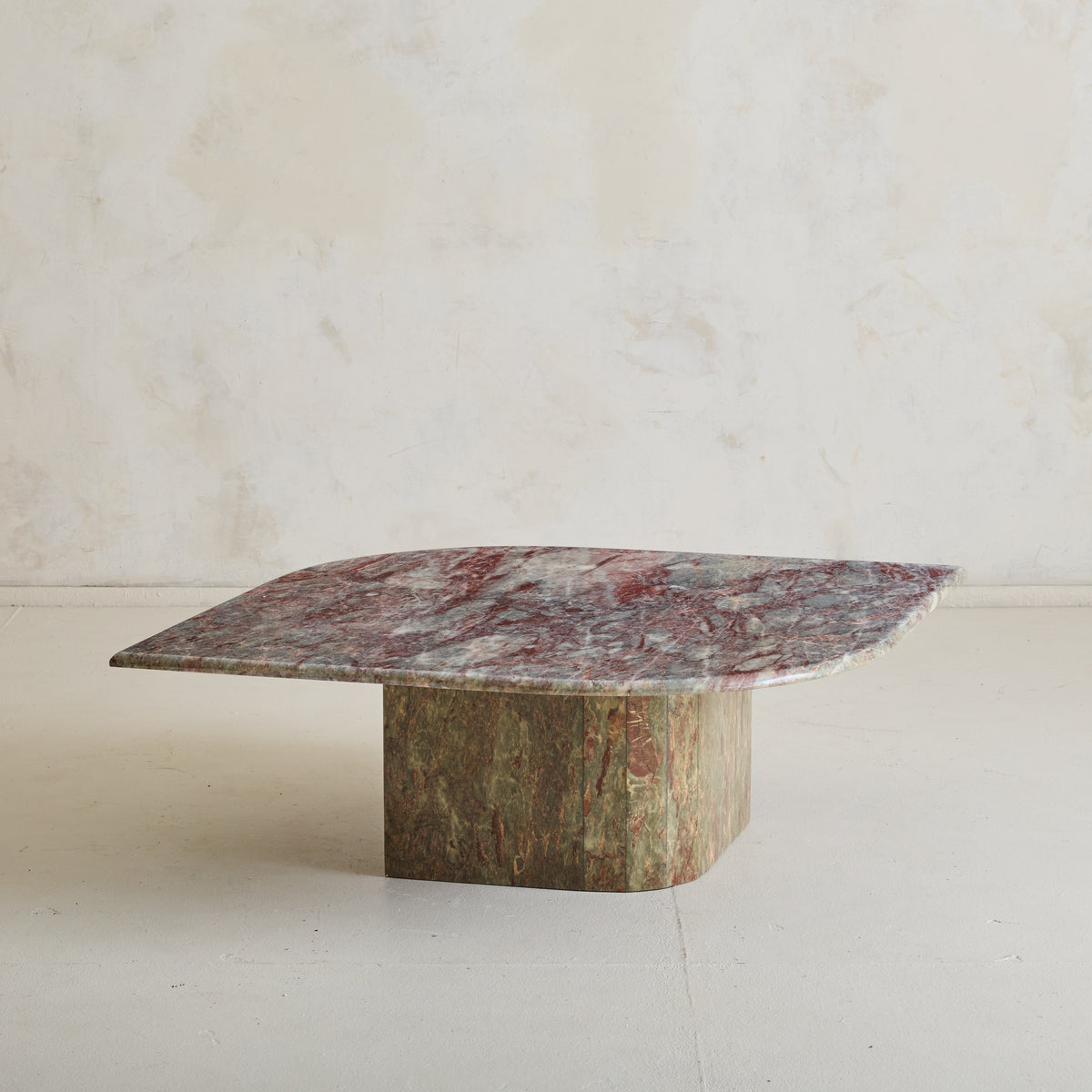 Italian Gray + Burgundy Marble Coffee Table with Pointed Oval Top, 197