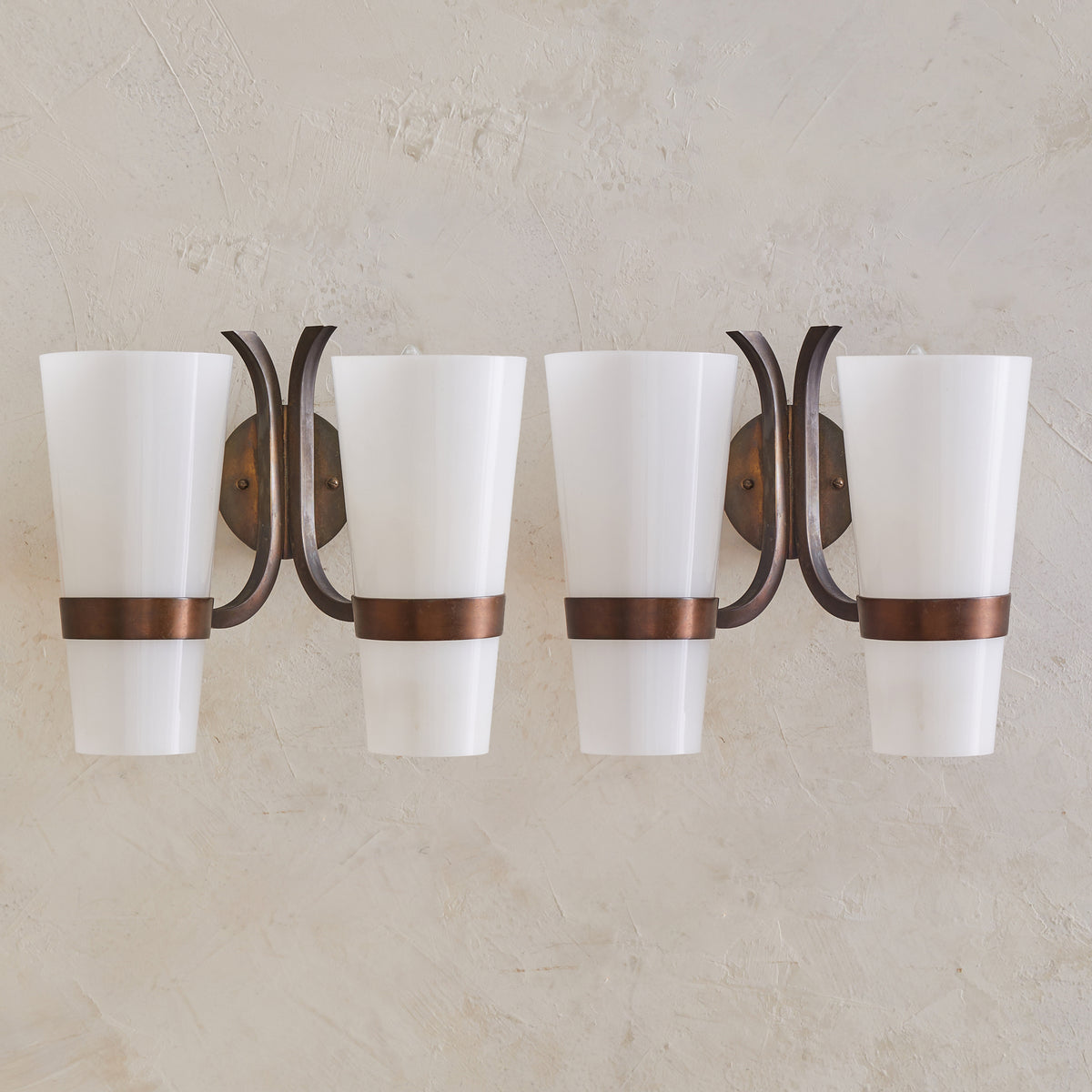 Pair of Italian Brass + Acrylic Two-Arm Sconces, 1960s