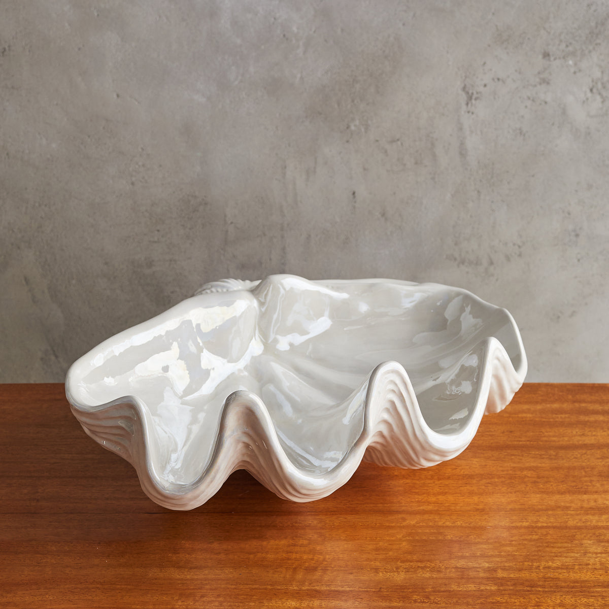 Large French Ivory Ceramic Shell Bowl, 1970s