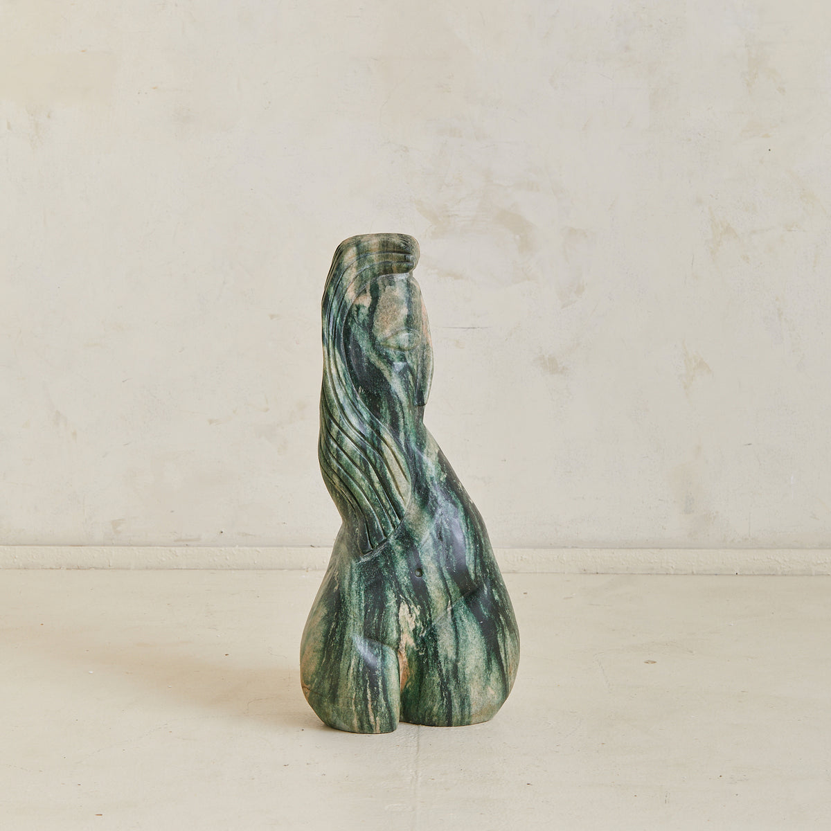 Vintage French Green Marble Female Form Sculpture