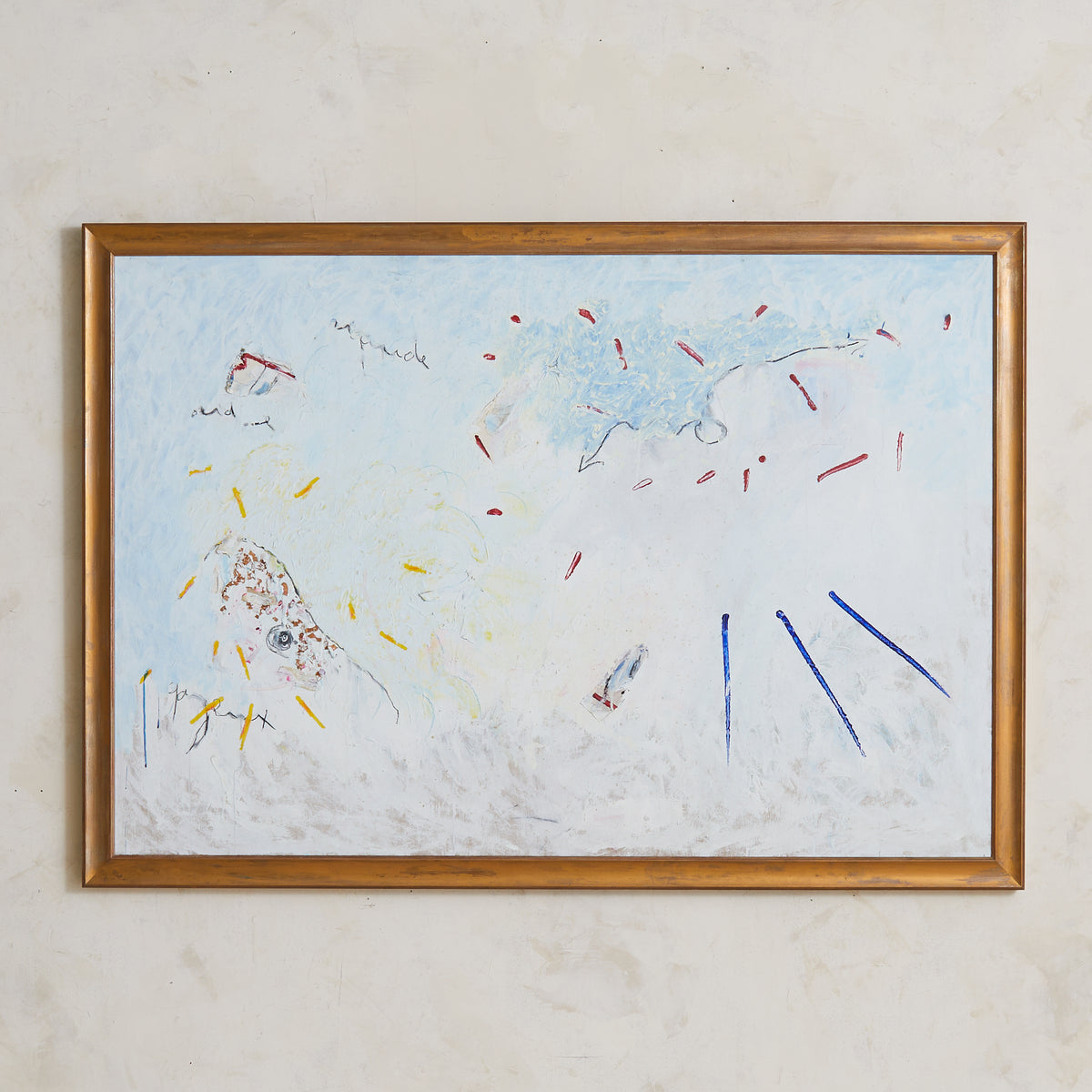 French Abstract Expressionist Acrylic Painting in Giltwood Frame, 1982