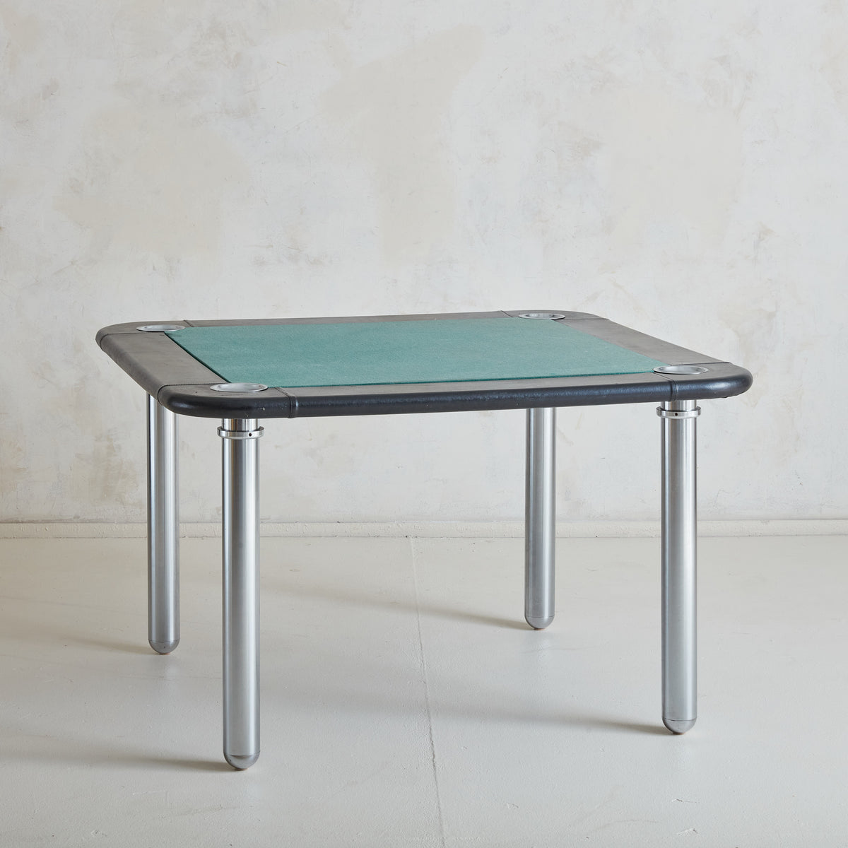 Italian Black Leather Game Table, 1970s