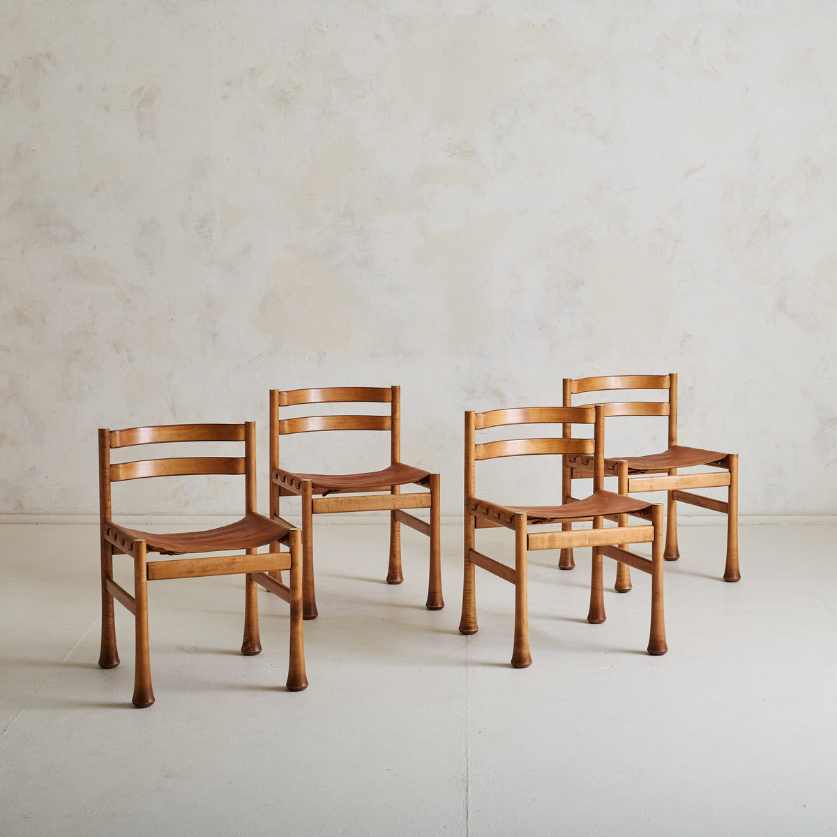 Italian Wood + Leather Dining Chair by Luciano Frigerio, 1970s - 4 Ava