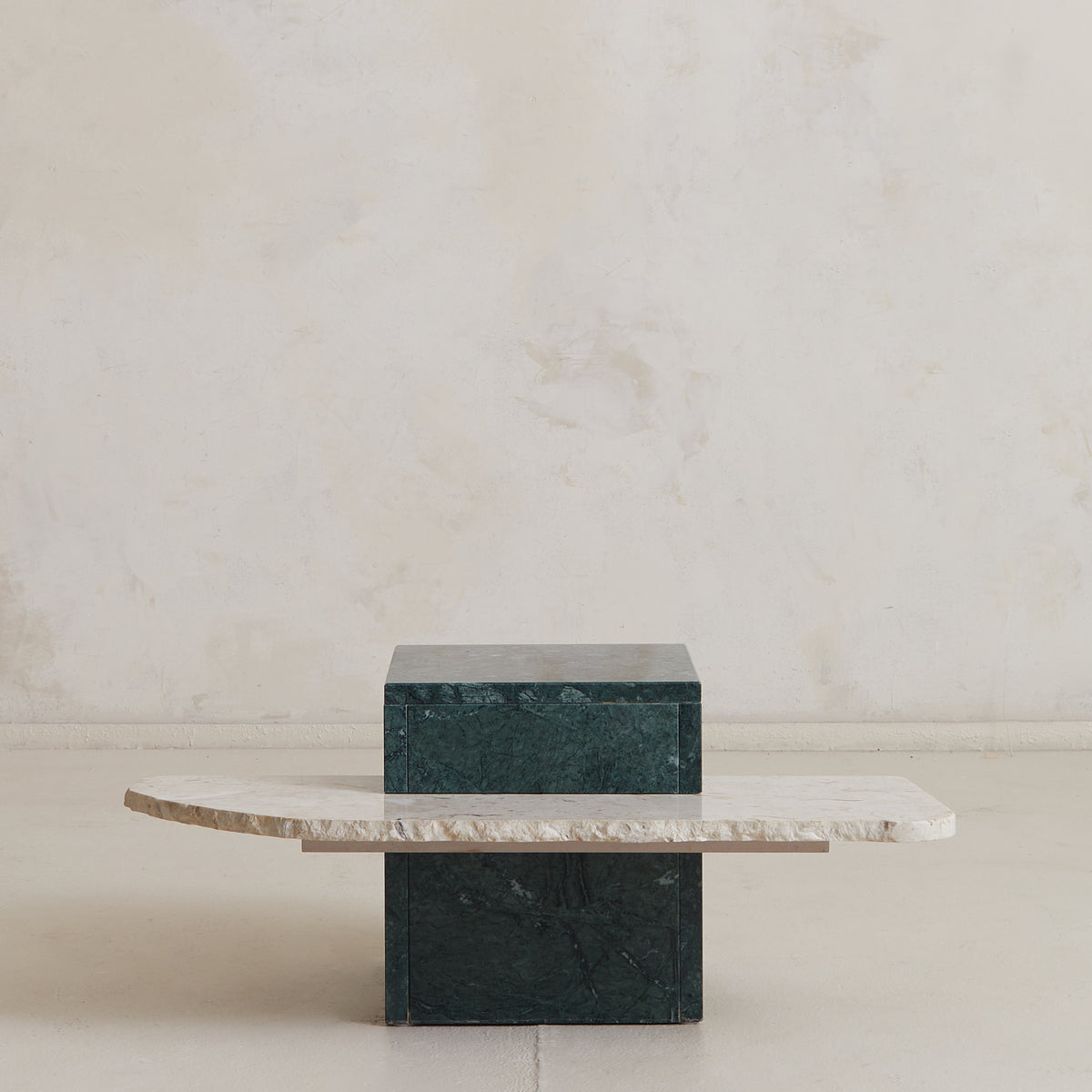 Italian Verde Marble + Limestone Side Table, 1970s