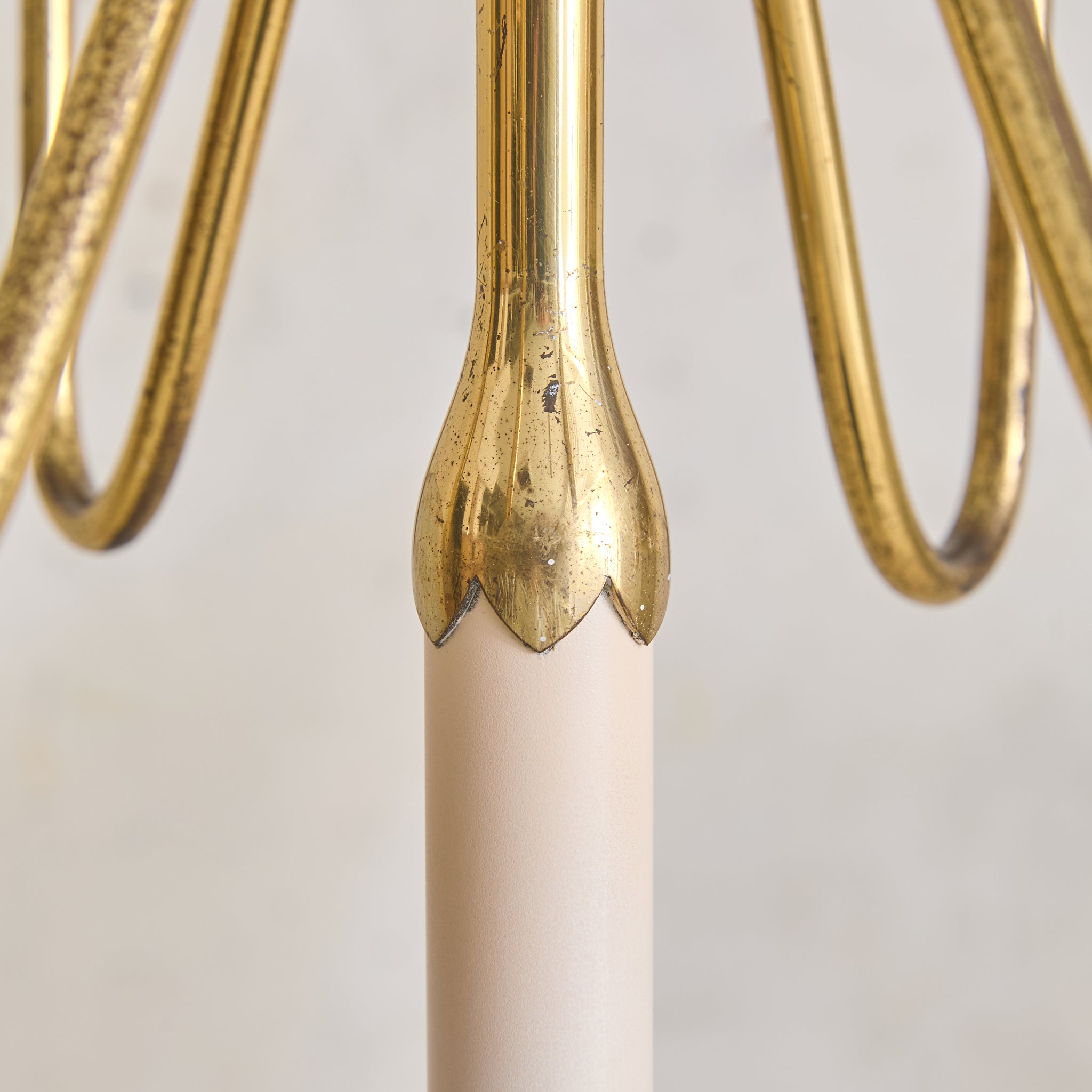 Italian Brass + Opaline Glass Floor Lamp by Angelo Lelii for Arredoluc