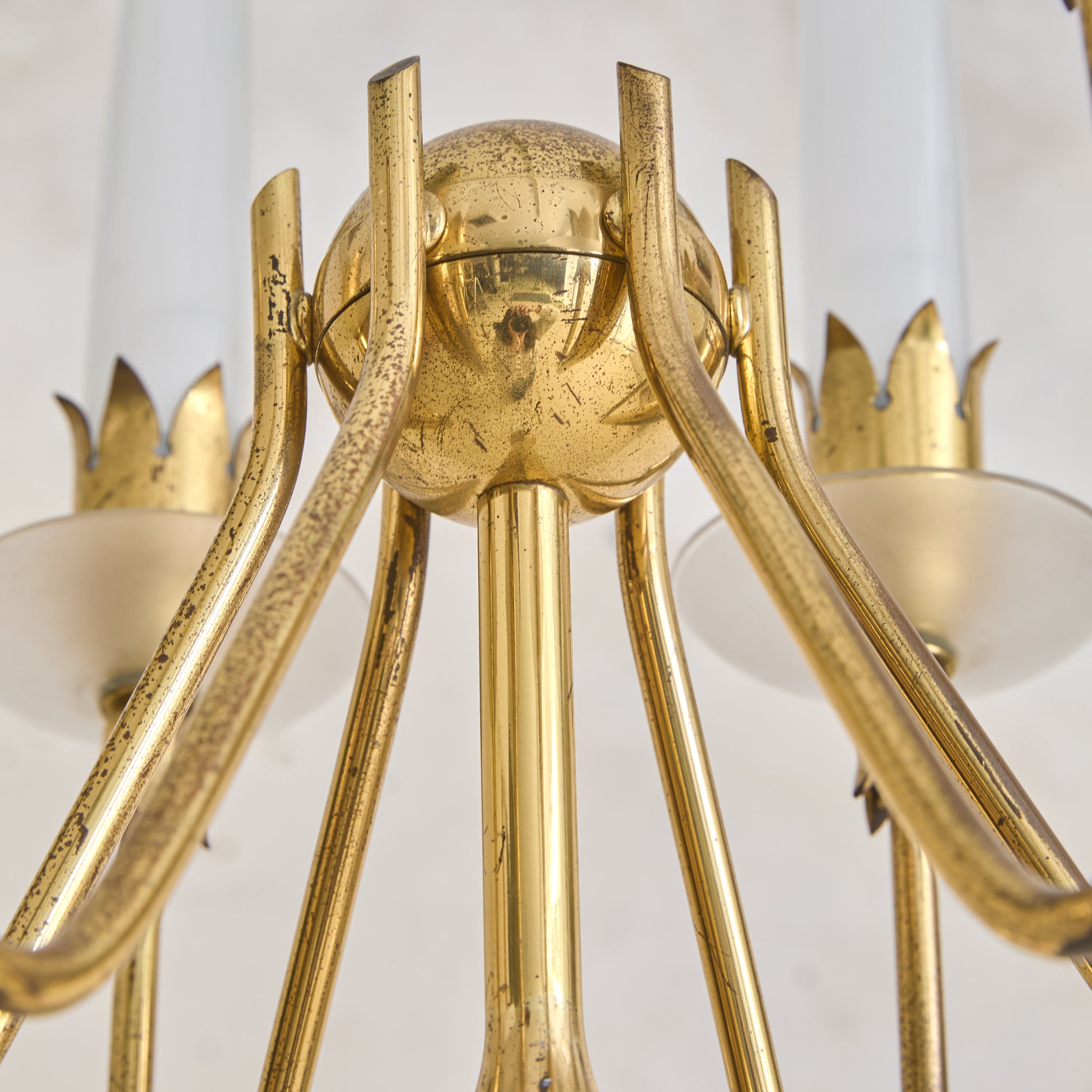 Italian Brass + Opaline Glass Floor Lamp by Angelo Lelii for Arredoluc