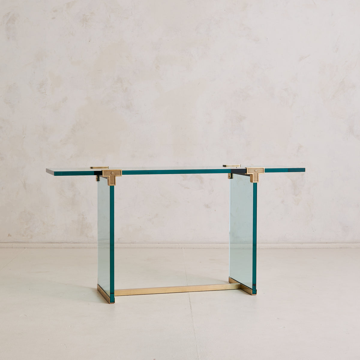 German 'T30' Glass + Gilt Brass Console Table by Peter Ghyczy, 1970s