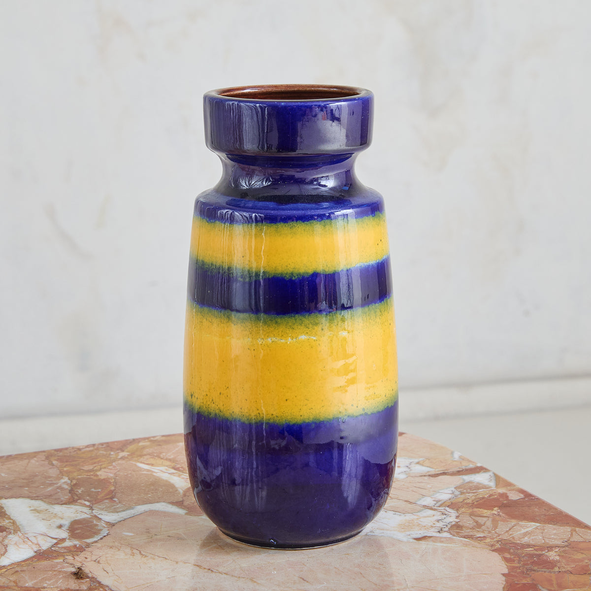 West German Blue + Yellow Ceramic Vase, 1960s