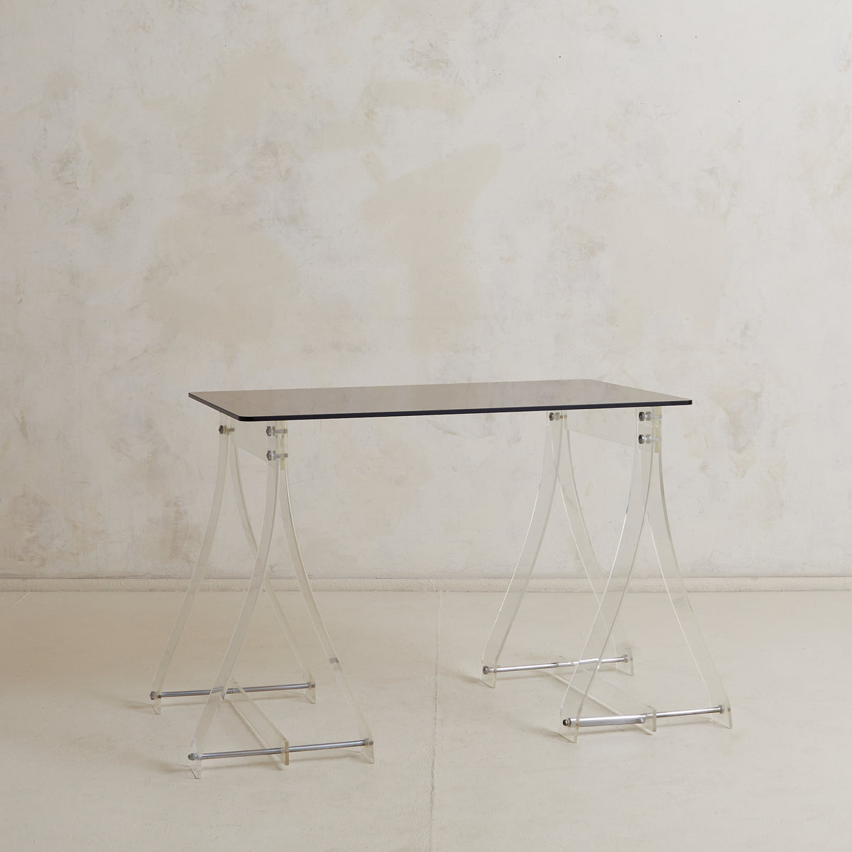 French Smoked Glass + Plexiglass Desk or Console by Marcello Gacita