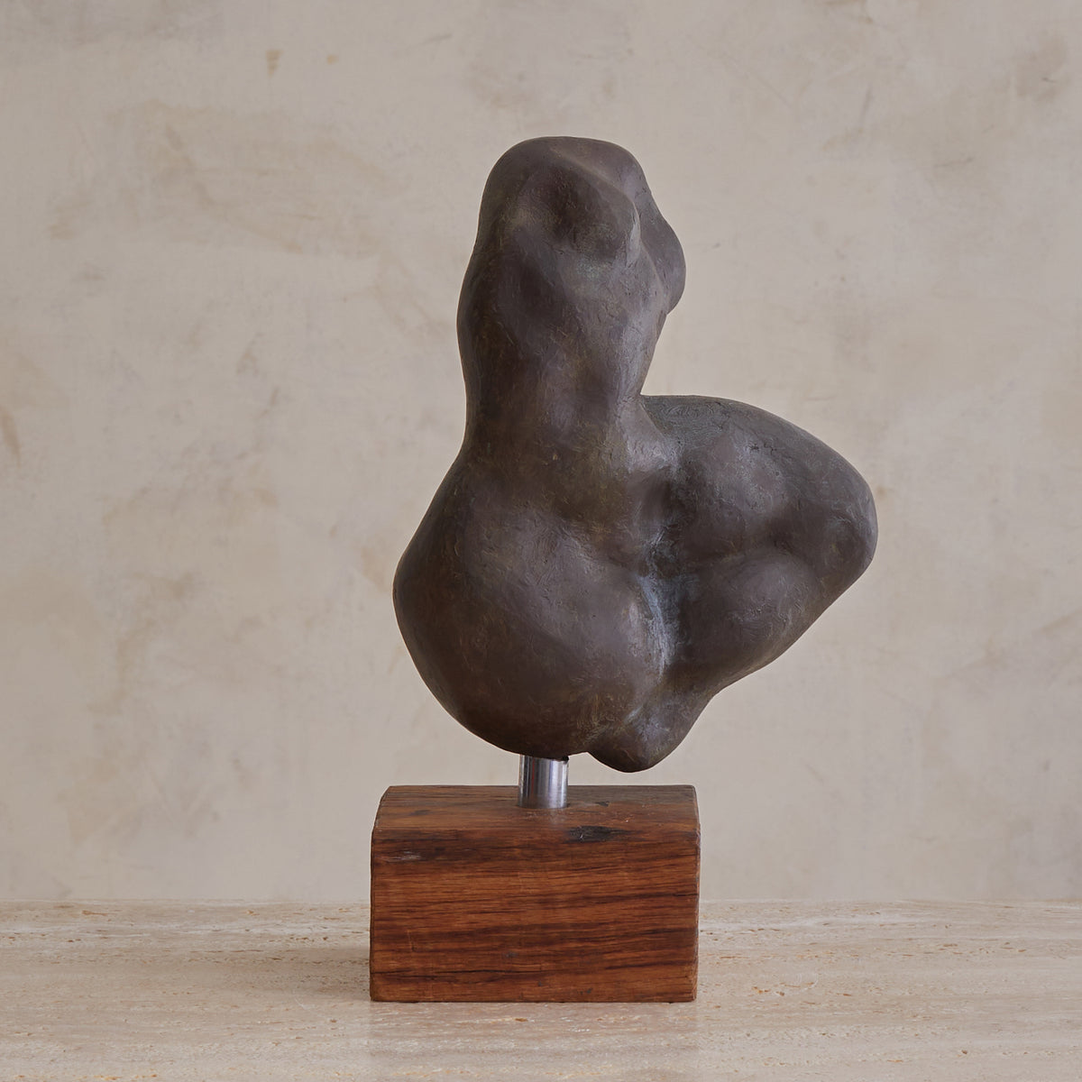 Italian Bronze Female Torso Sculpture on Wood Base Attributed to Ferro