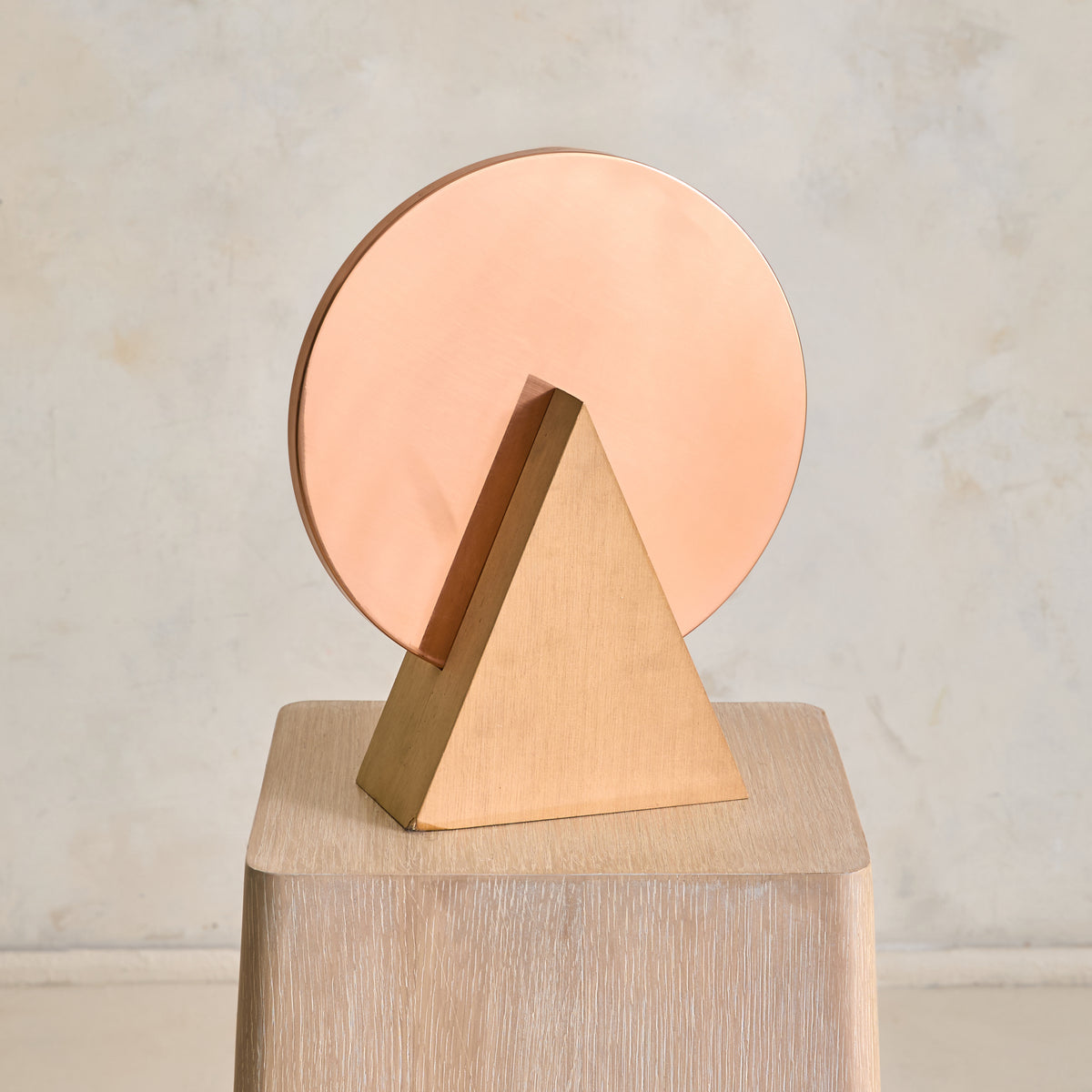Vintage Italian Wood + Copper Triangle Sculpture by Banci Firenze