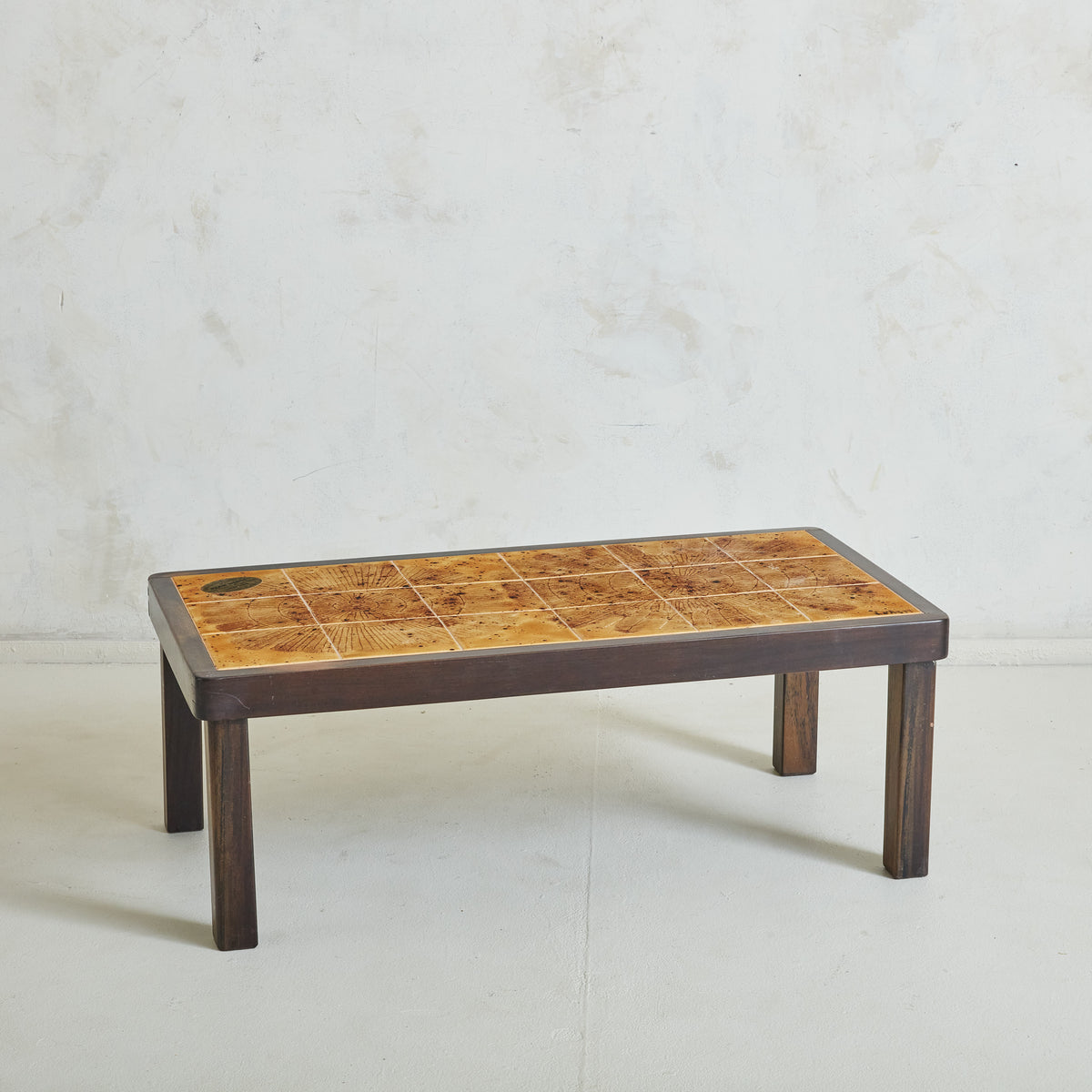 Ochre Ceramic Tile Coffee Table with Wood Frame by Jean D'Asti, France