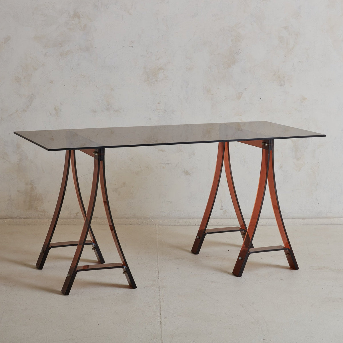 Plexiglass Desk with Smoked Glass Top by Marcello Gacita + Pierre Tibe